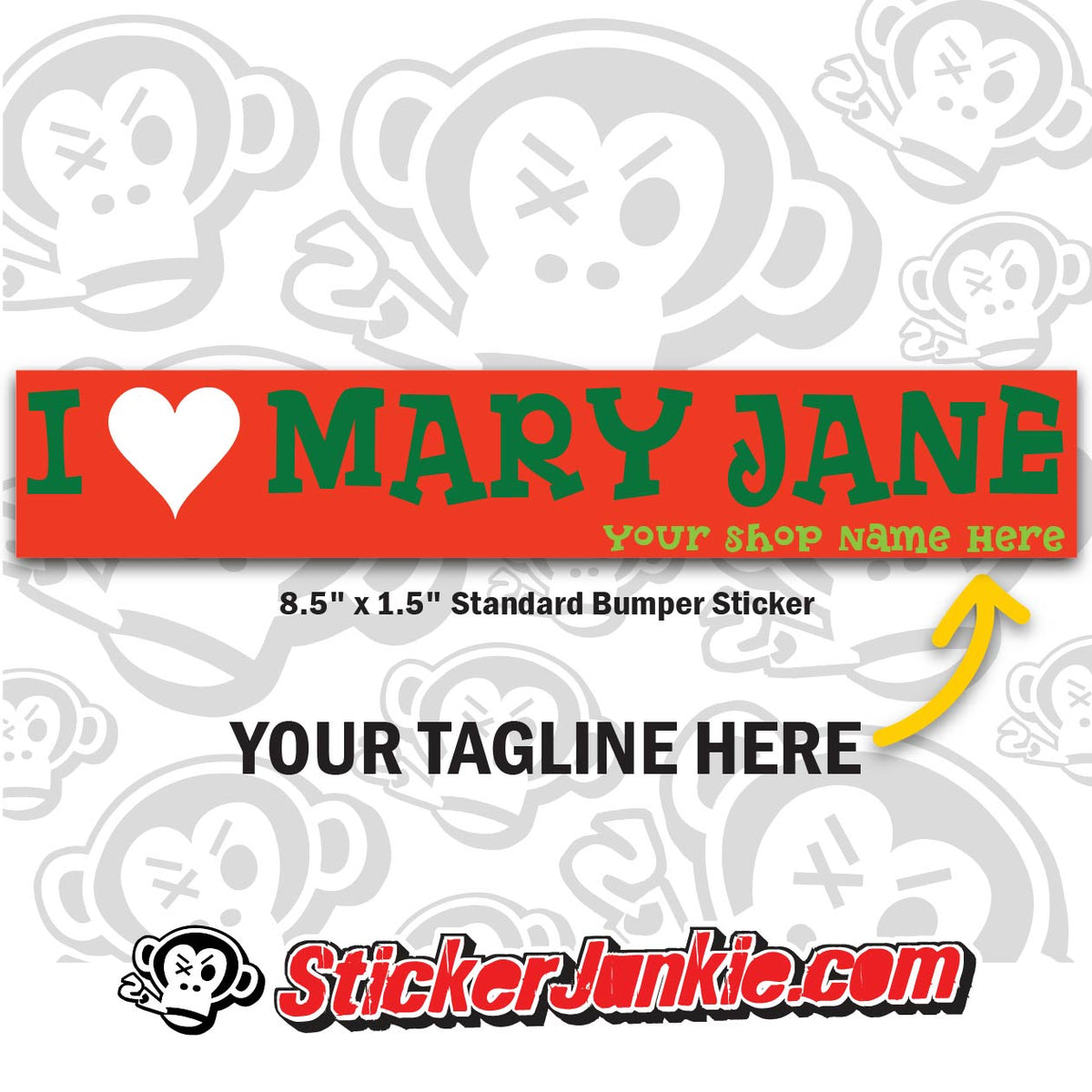 I 🧡 MARY JANE Red - Customizable 8.5x1.5" – StickerJunkie.com