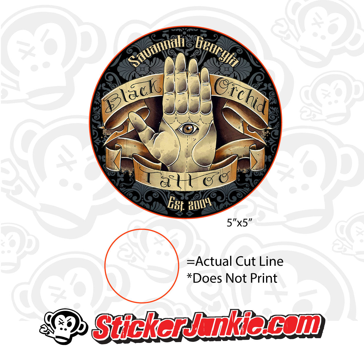 Hamsa Hand Circle- Black Orchid Tattoo 5x5" – StickerJunkie.com