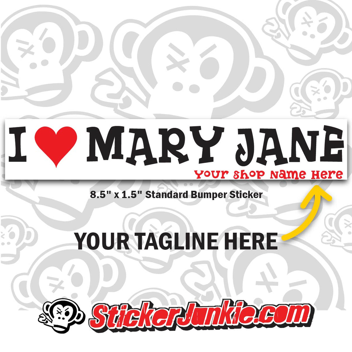 I 🧡 MARY JANE White - Customizable 8.5x1.5" – StickerJunkie.com