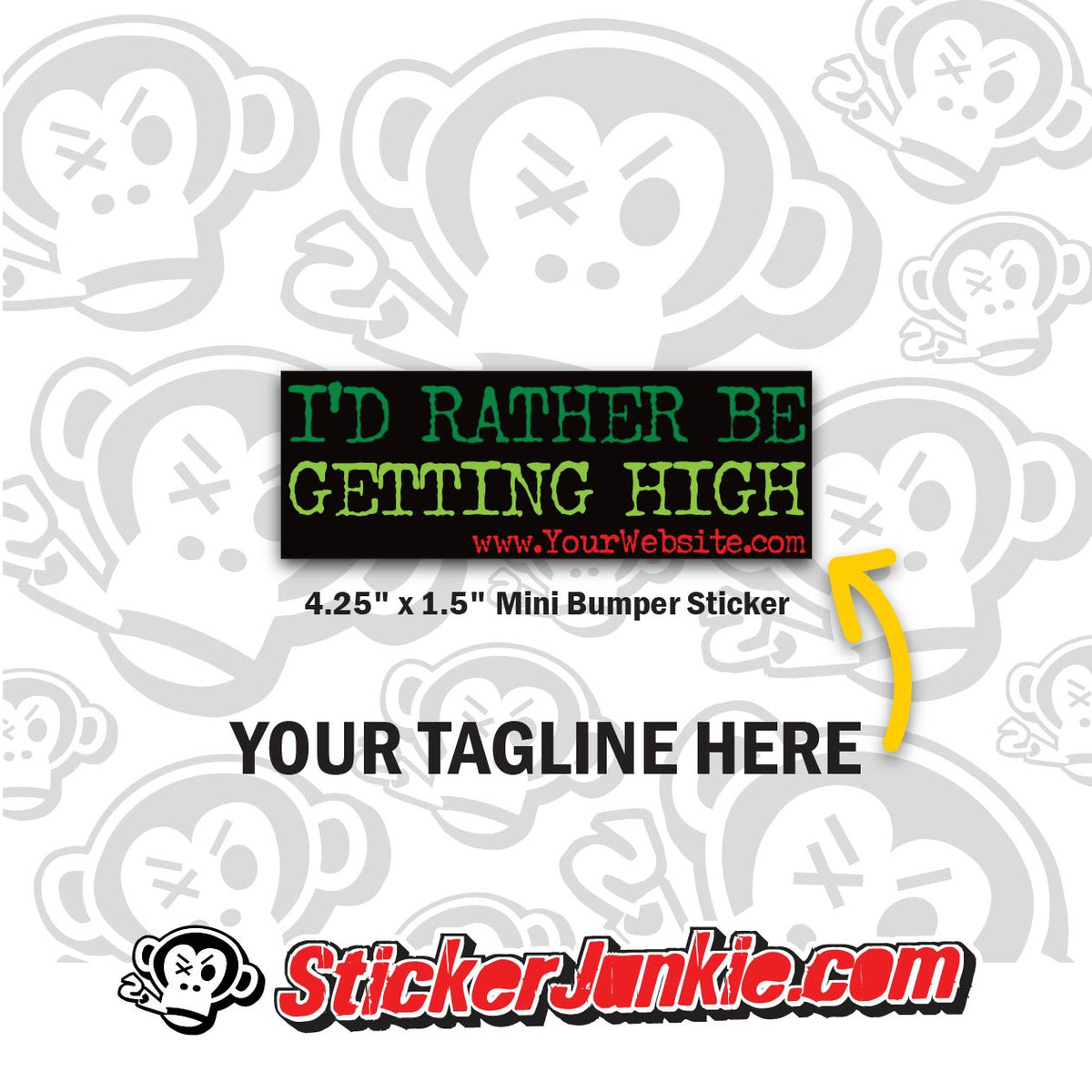 I'D RATHER BE GETTING HIGH Black - Customizable 4.25x1.5 ...